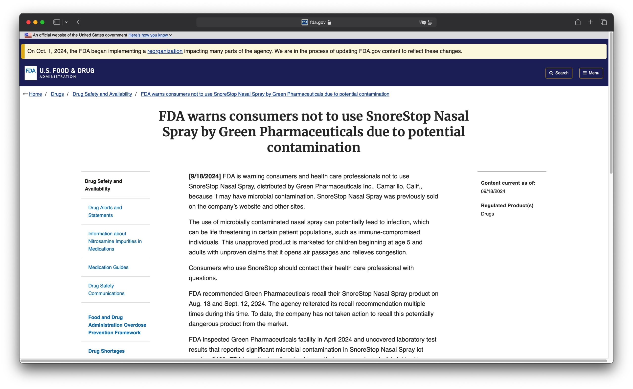 FDA warns consumers not to use SnoreStop Nasal Spray by Green ...